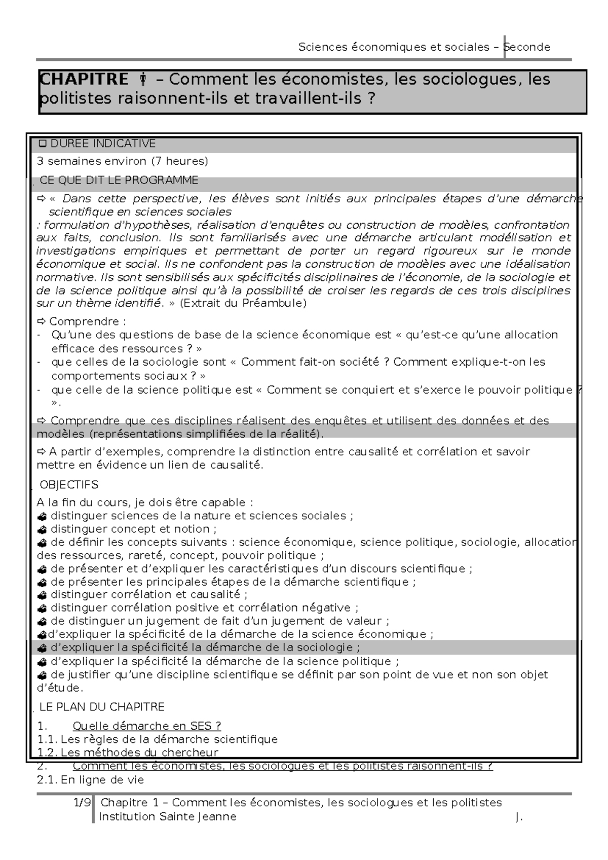 Sciences Économiques et Sociales Seconde - Chapitre 1 : Démarche Scientifique en - Studocu