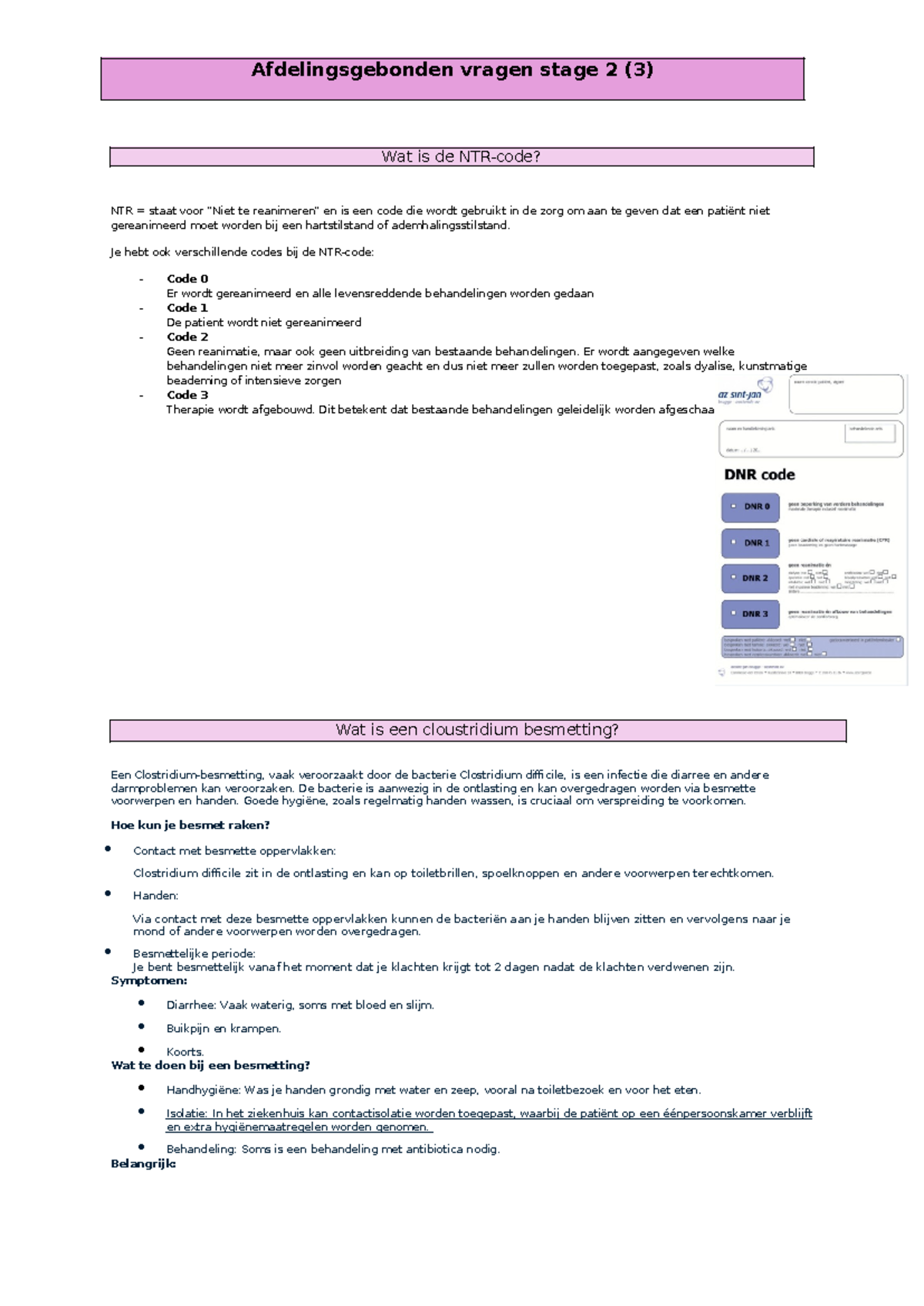 Verdiepingsvragen Stage 2: NTR en Clostridium Infecties - Studocu