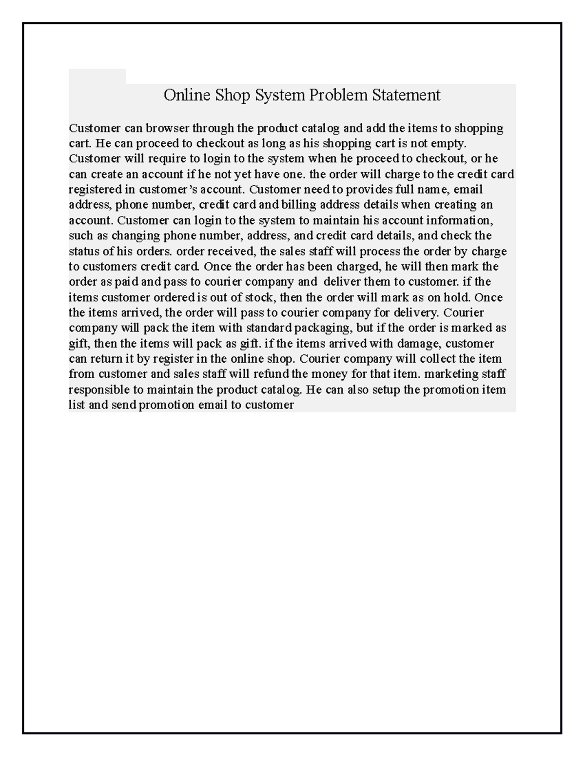 Online Shop System Problem Statement: Workflow Overview - Studocu