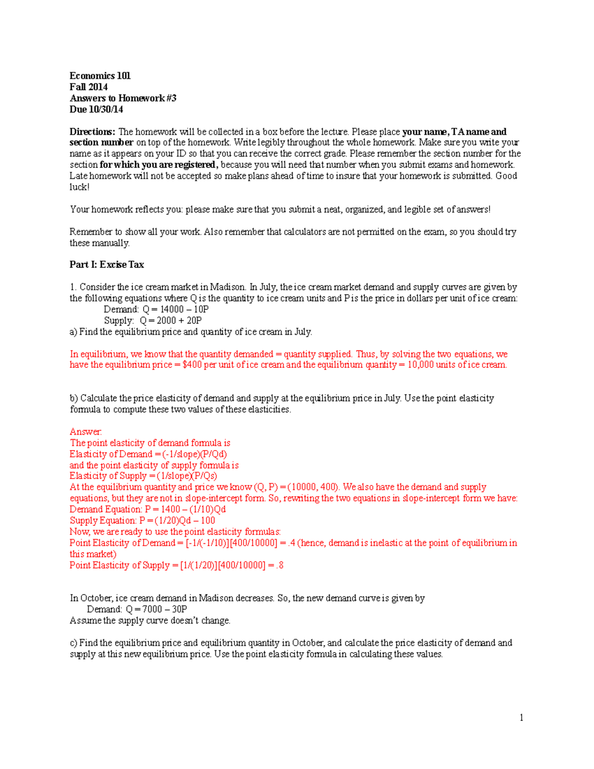 Economics 101 Fall 2014 Homework #3 Answers and Explanations - Studocu