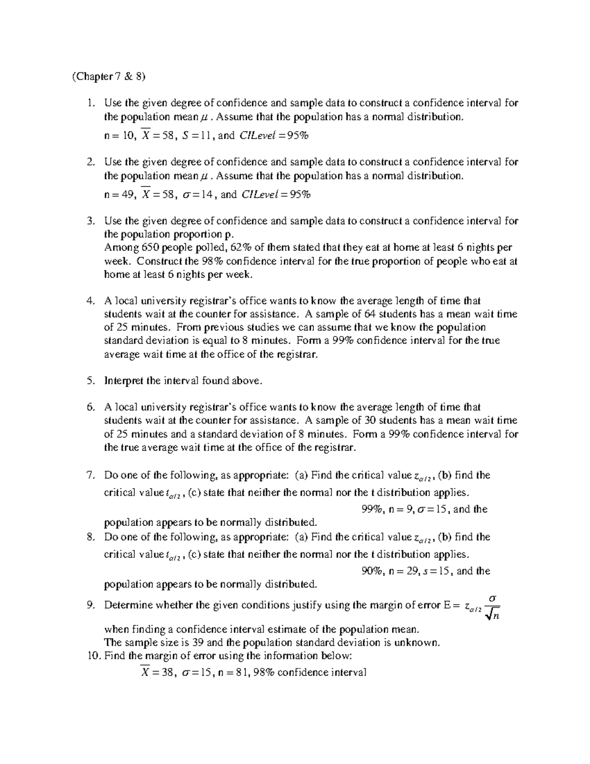 Confidence Intervals and Hypothesis Testing: Worksheet T-table (Math ...