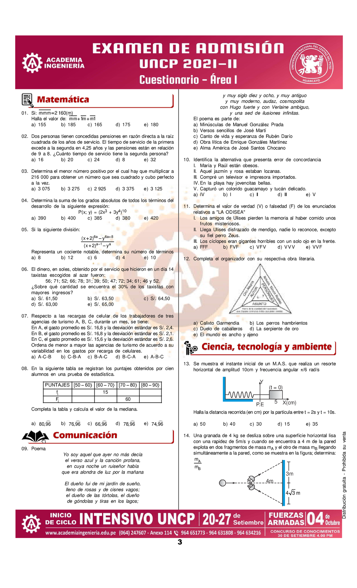 Examen UNCP 2021-2: Área I - Preguntas y Respuestas - Studocu