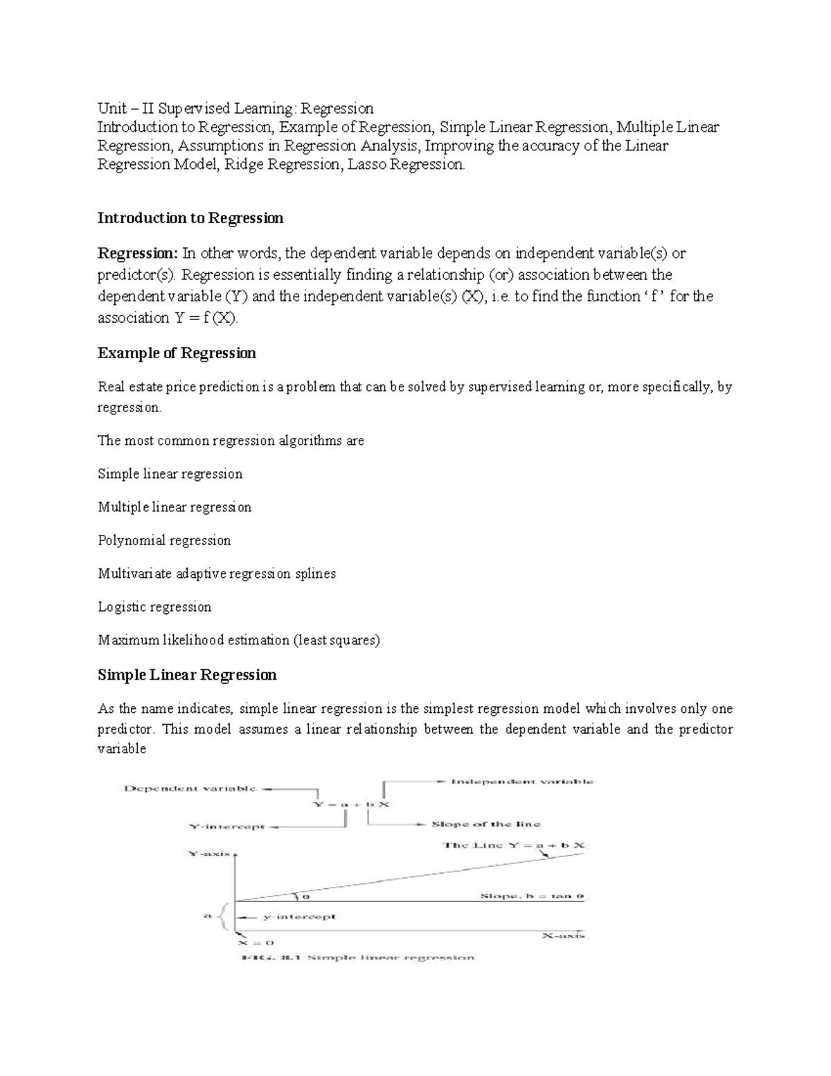 Unit II EML: Introduction to Supervised Learning & Regression ...