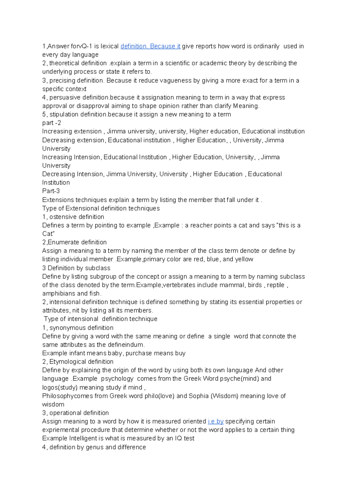 Logic Assignment - Types of Definitions and Their Techniques - Studocu