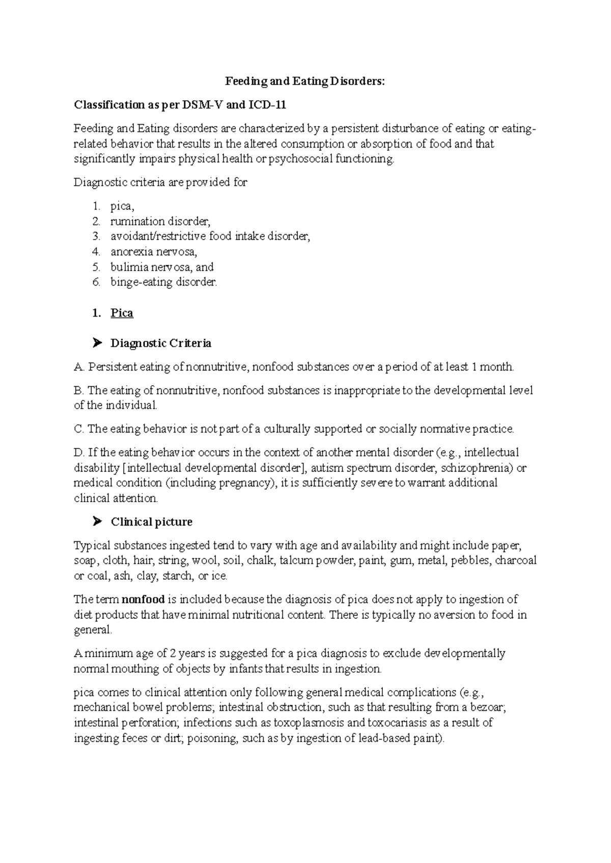 Feeding and Eating Disorders: Classification and Diagnostic Criteria ...