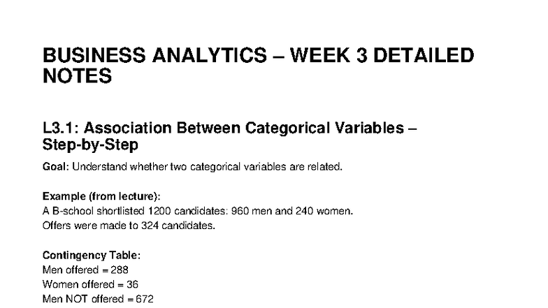 Business Analytics L3: Categorical Variables & Independence Analysis ...
