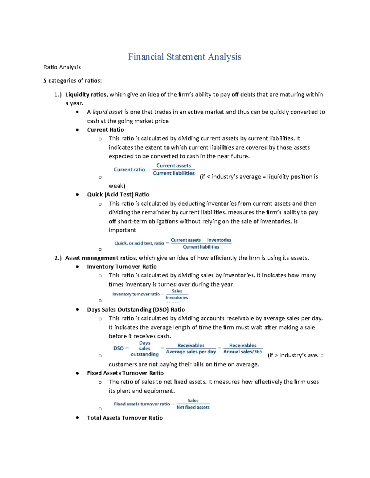 Financial Statement Analysis: Key Ratios and Their Implications - Studocu