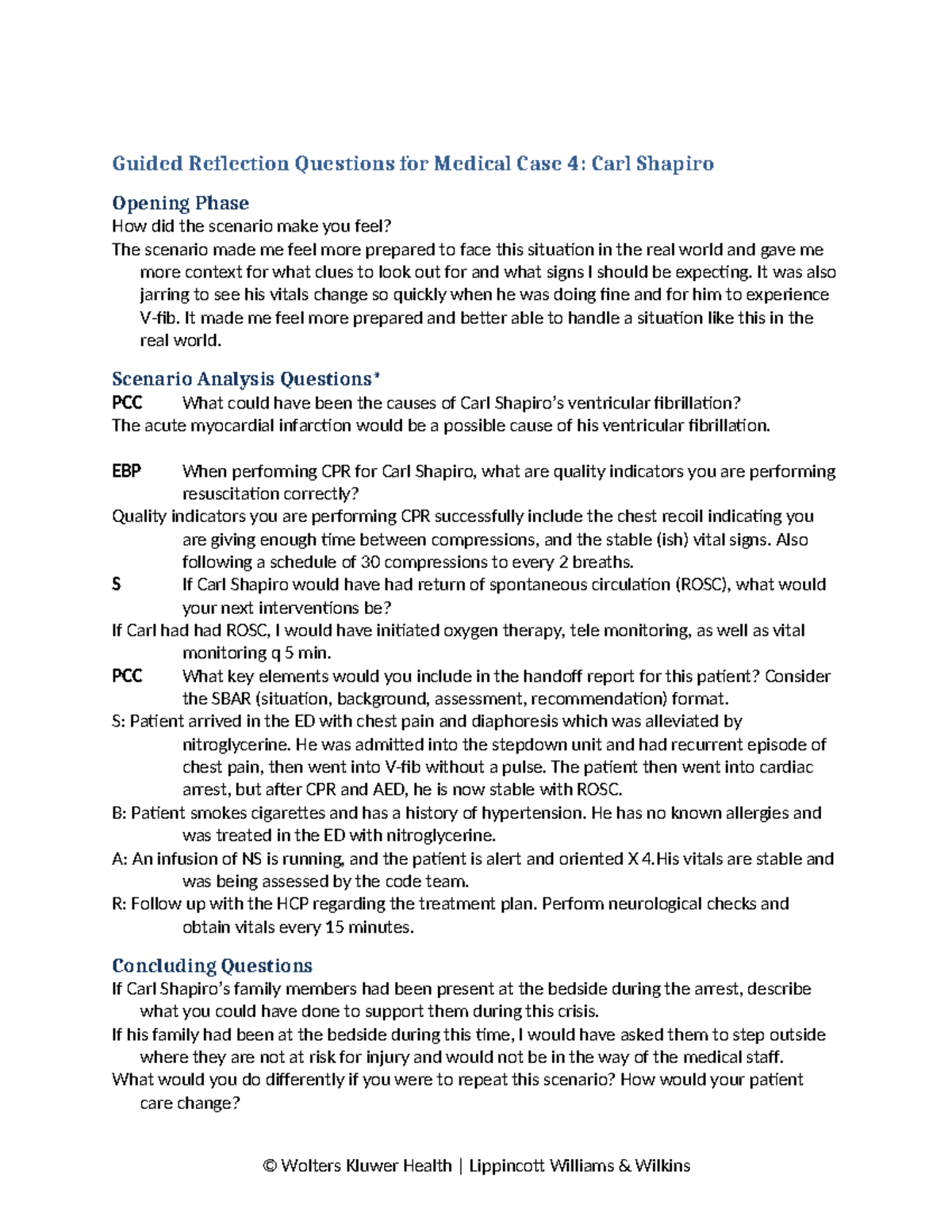 Reflective Analysis on Medical Case 4: Carl Shapiro Vsim Report - Studocu