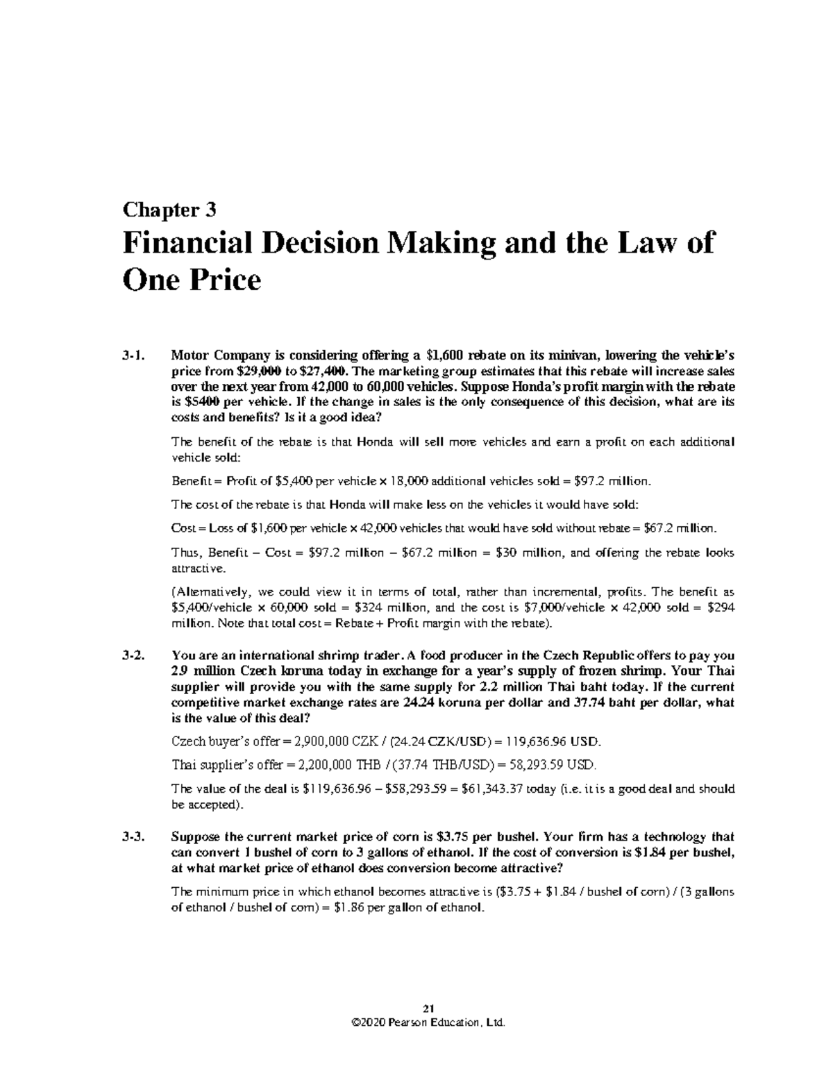 Chapter 3: Financial Decision Making & Law of One Price Solutions - Studocu