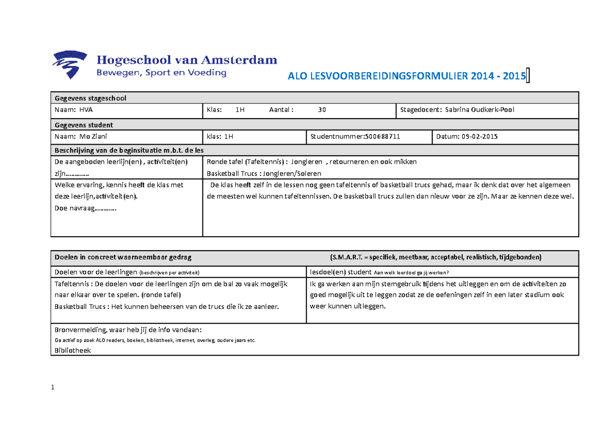 ALO Lesvoorbereidingsformulier 2014-2015: Tafeltennis en Basketball ...