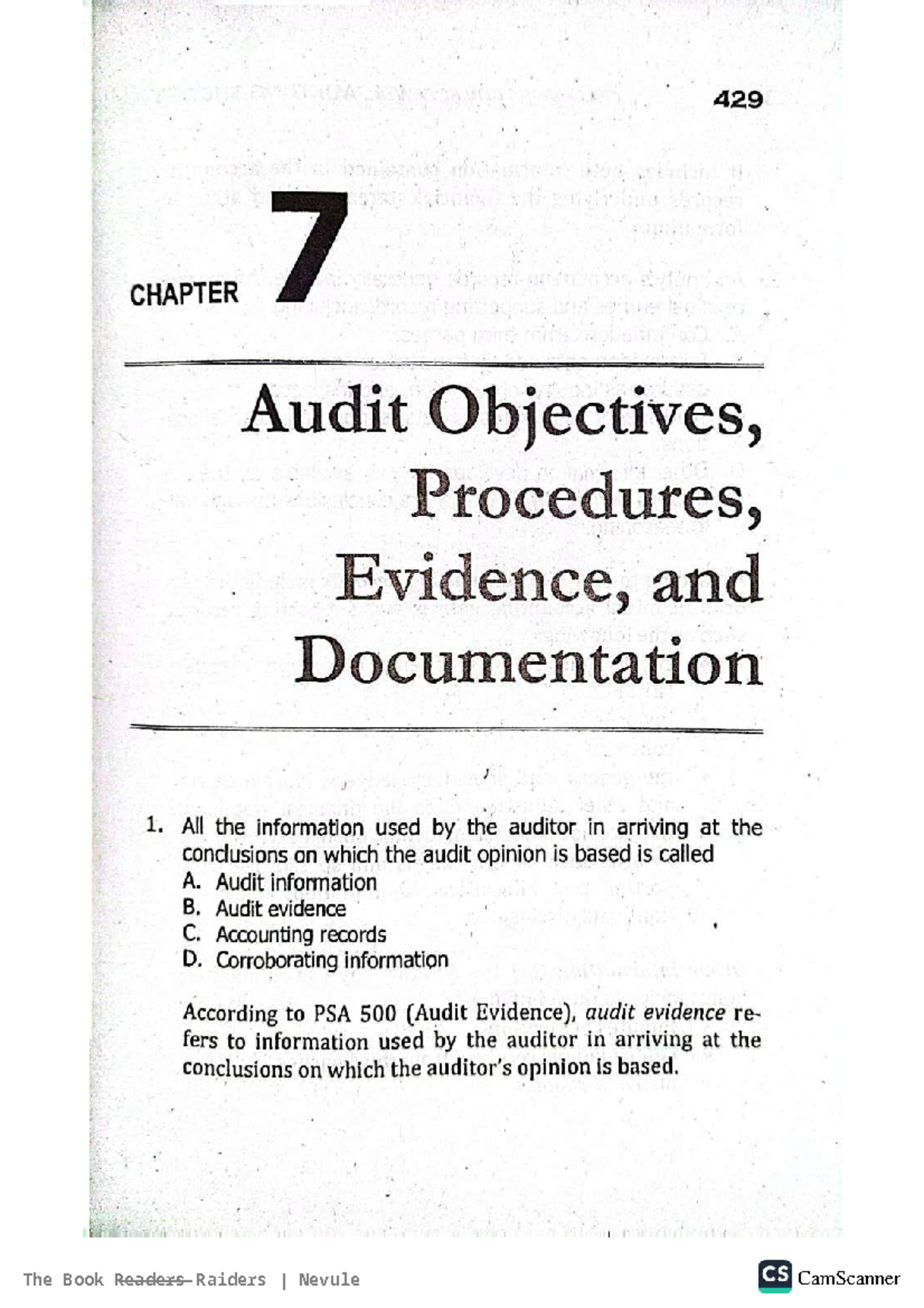 A29 CHAPTER 7: Audit Objectives, Procedures, Evidence, and ...