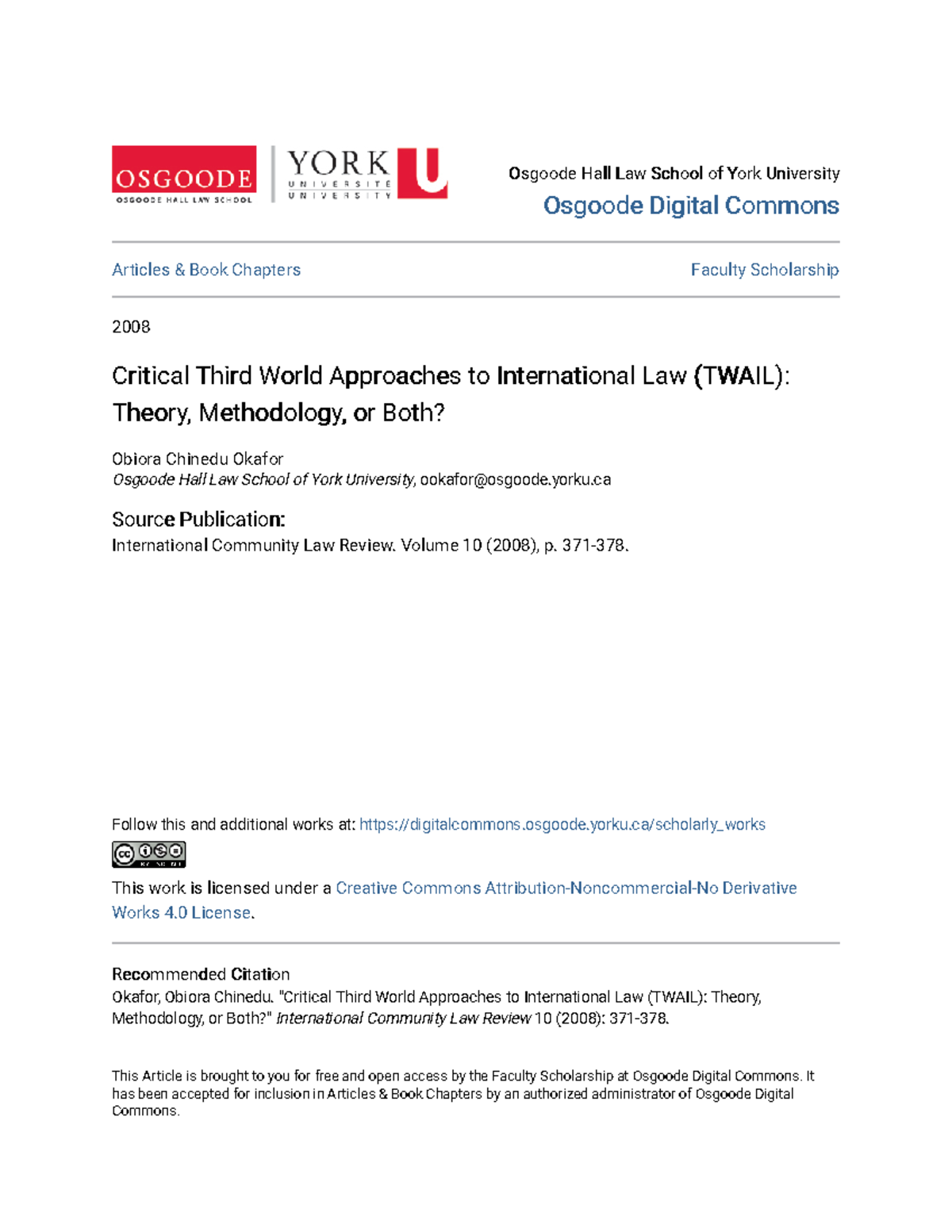 Critical Third World Approaches to International Law ( Twail) The ...