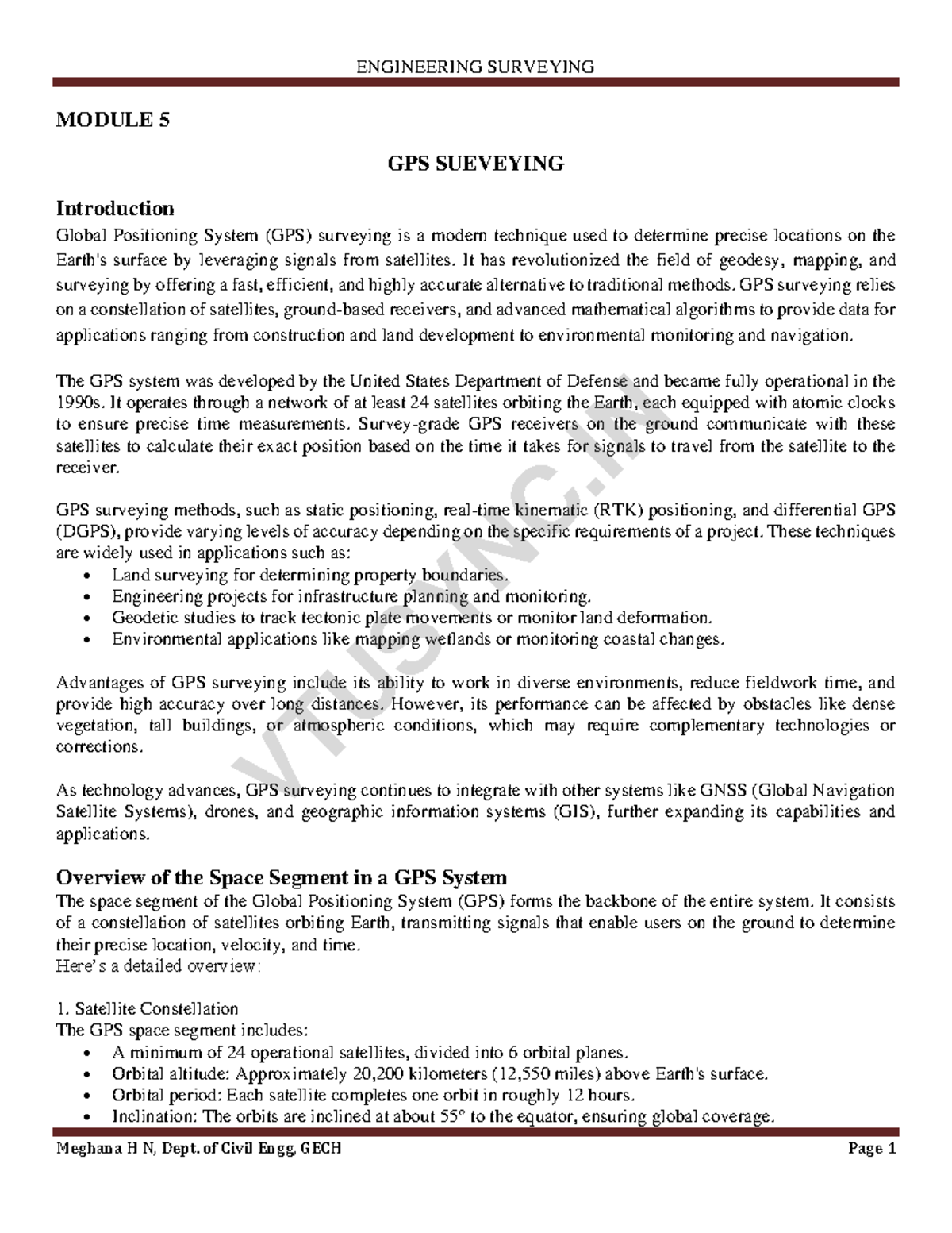 ENGG 101: Module 5 - GPS Surveying Techniques and Applications - Studocu