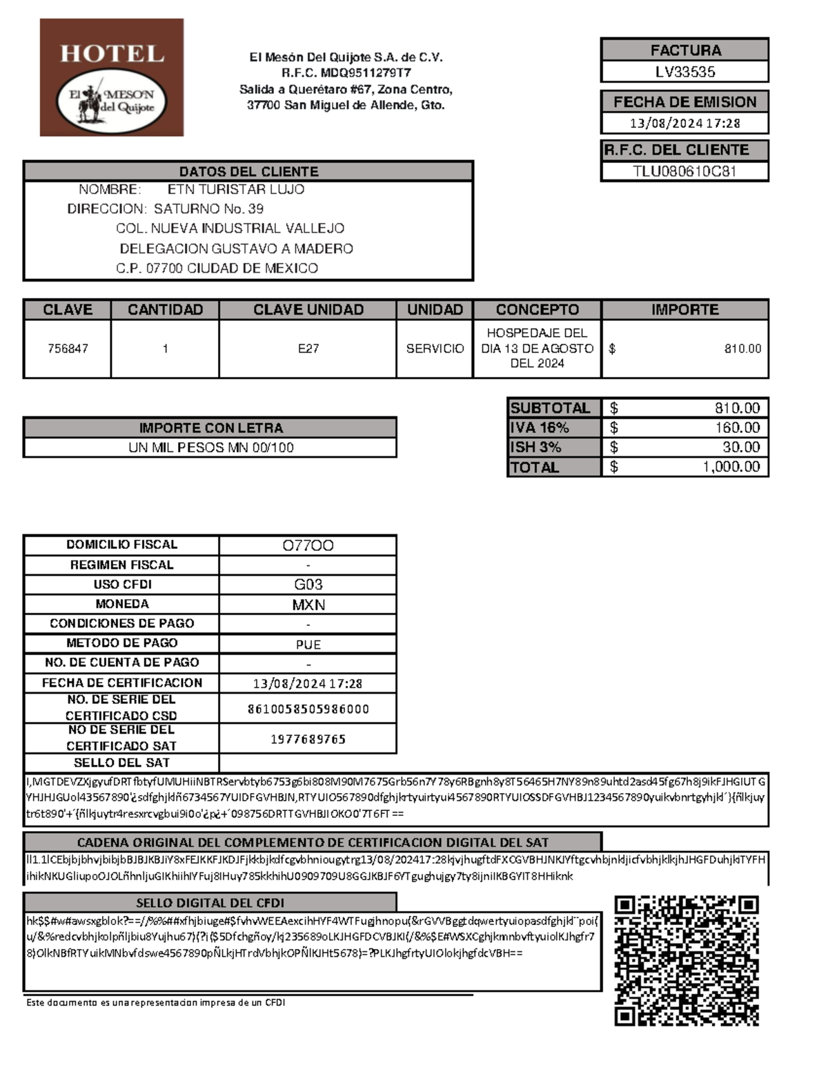 Factura de Hotel 13 - CONTABILIDAD - Servicio del 13/08/2024 - Studocu