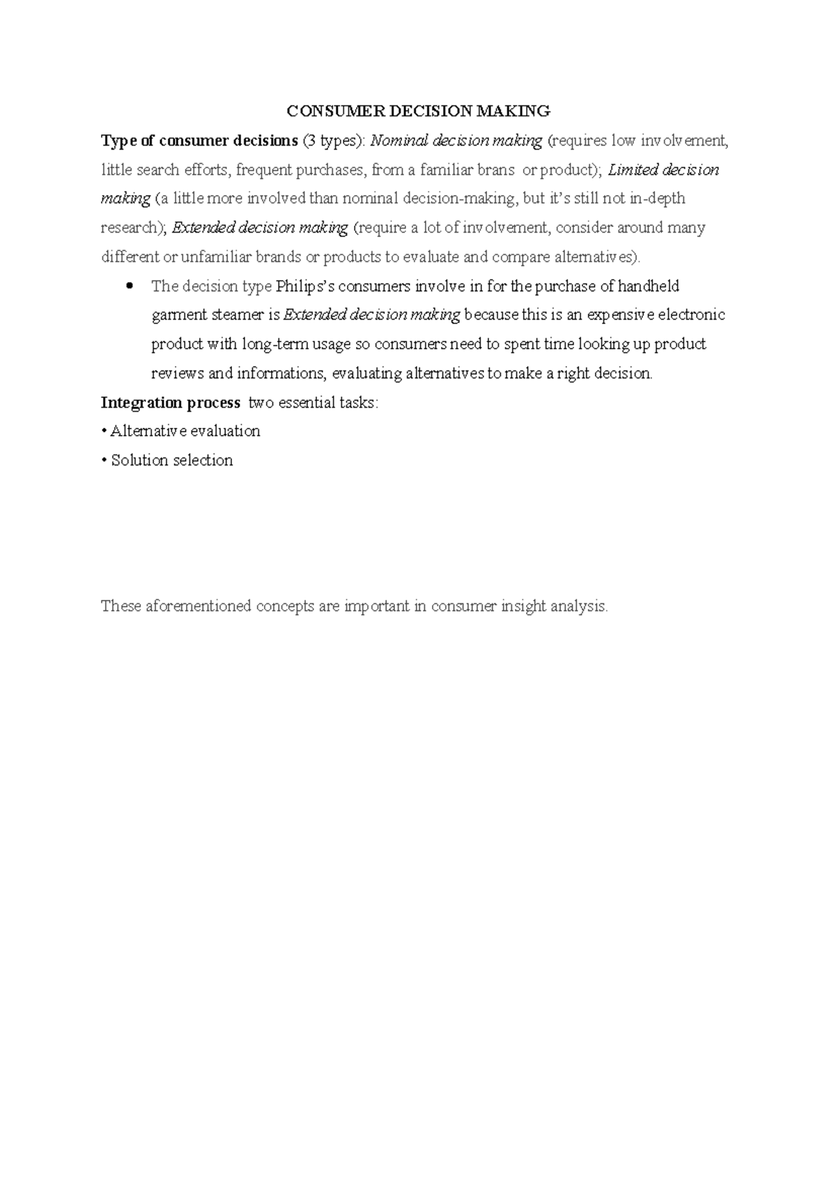 Chap7 CB - CONSUMER DECISION MAKING Type of consumer decisions (3 types ...