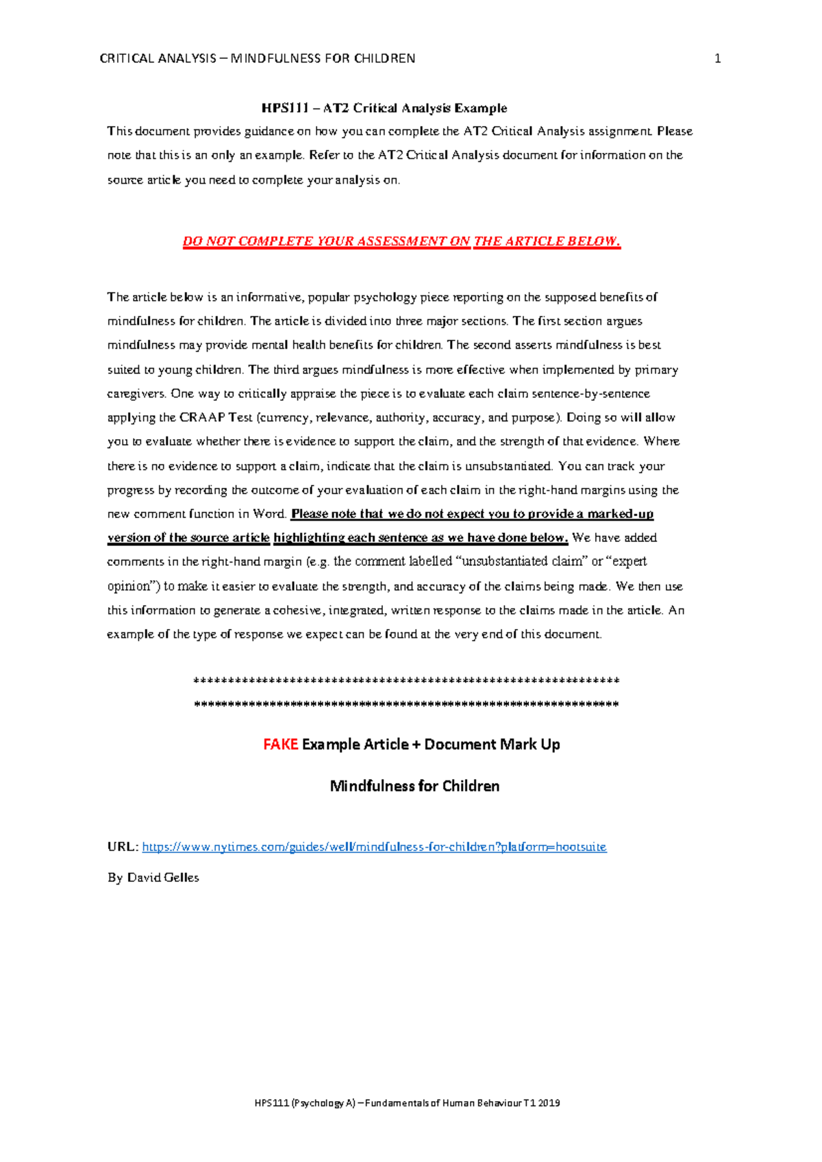CRITICAL ANALYSIS OF MINDFULNESS FOR CHILDREN (Psychology A) AT2 - Studocu