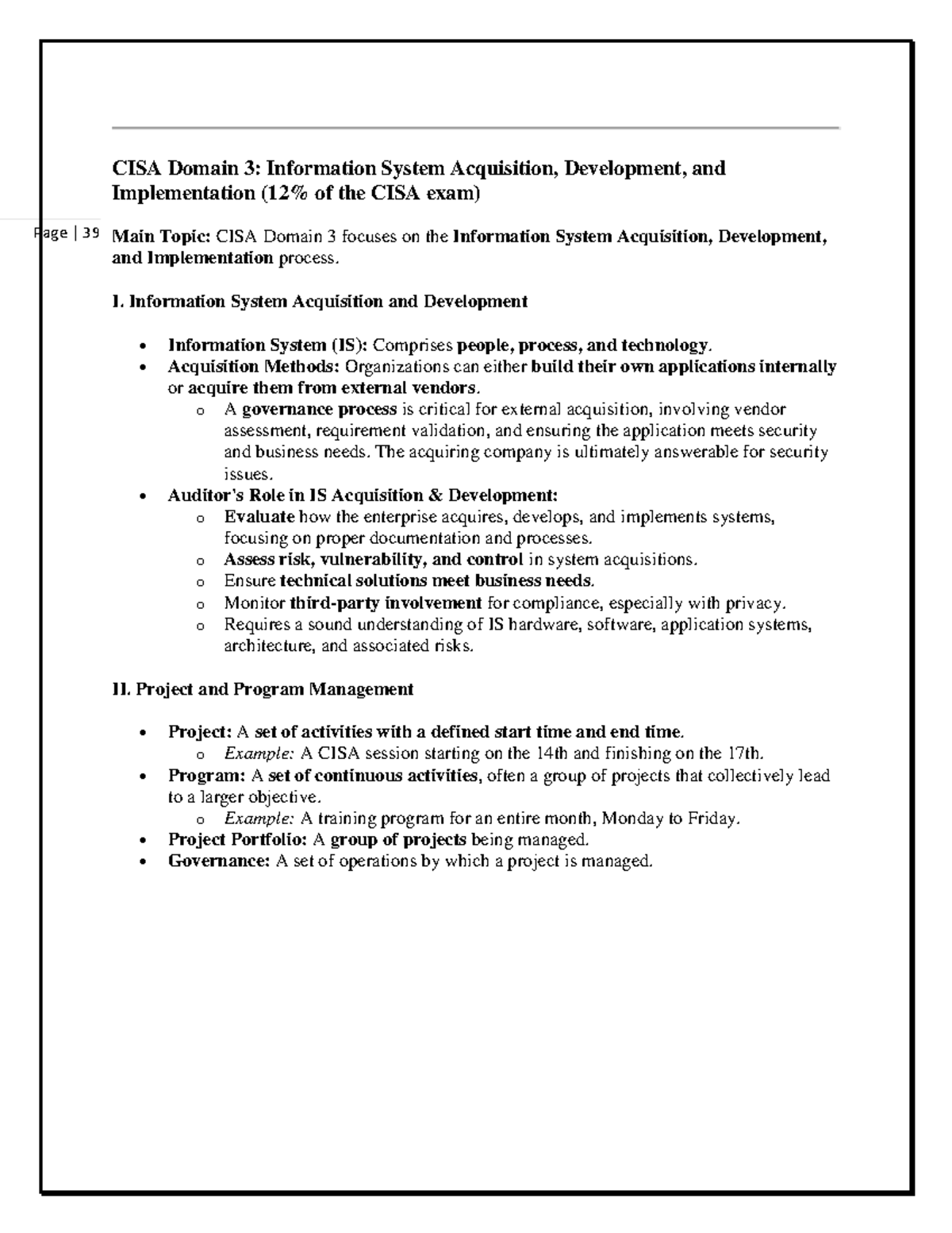 CISA Domain 3: Info System Acquisition, Dev & Implementation Notes ...