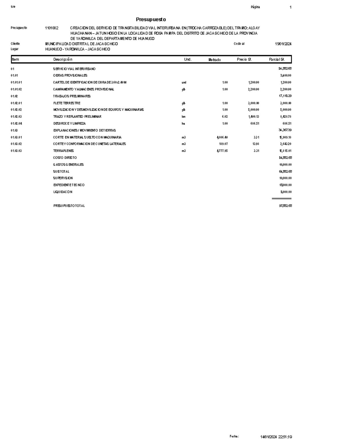 Presupuesto general exp algay huachanan - Presupuesto CREACION DEL ...