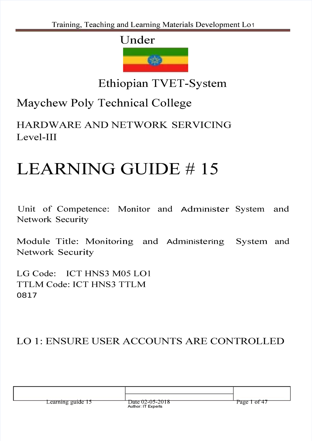 Monitoring and Administering System & Network Security - ICT HNS3 M05 LO - Studocu