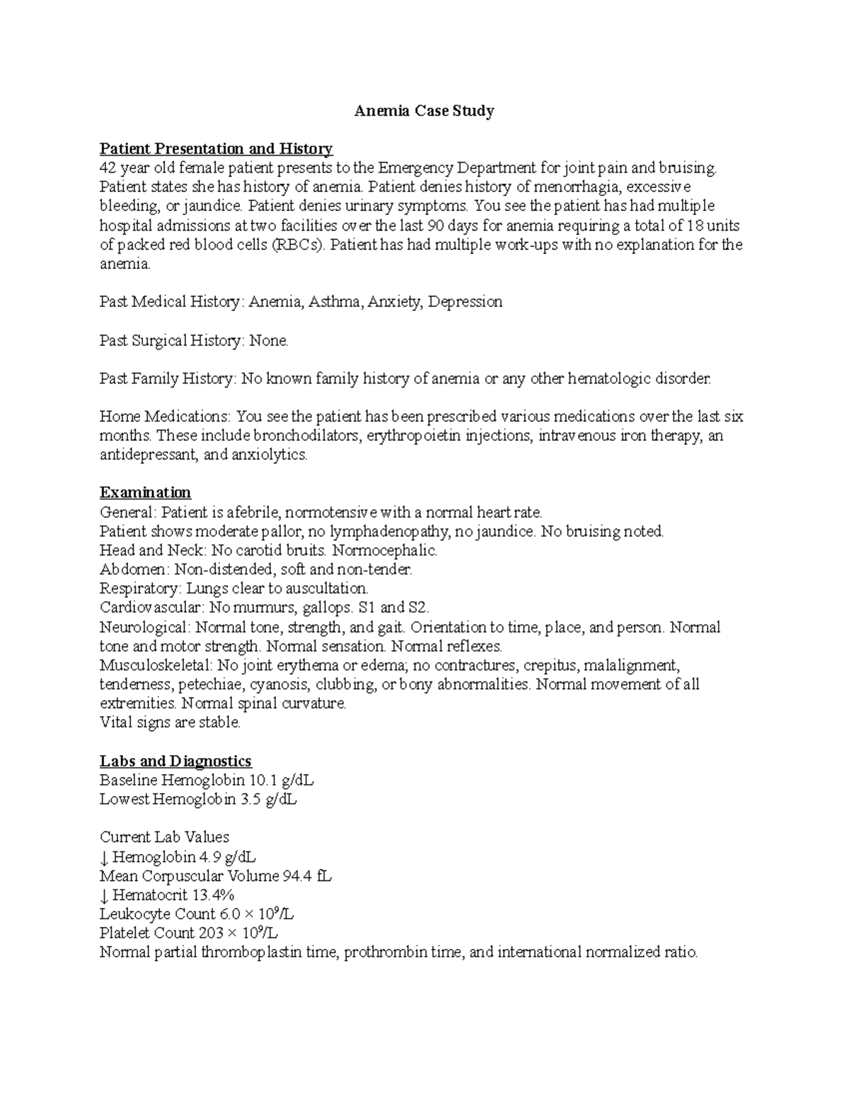 Anemia Case Study: Patient Presentation and Diagnosis Review - Studocu