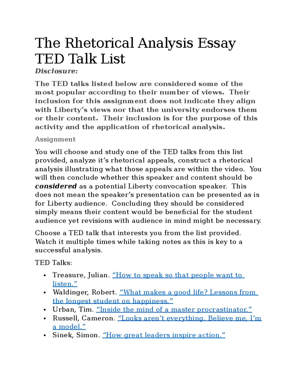 The Rhetorical Analysis Essay TED Talk List - The Rhetorical Analysis ...
