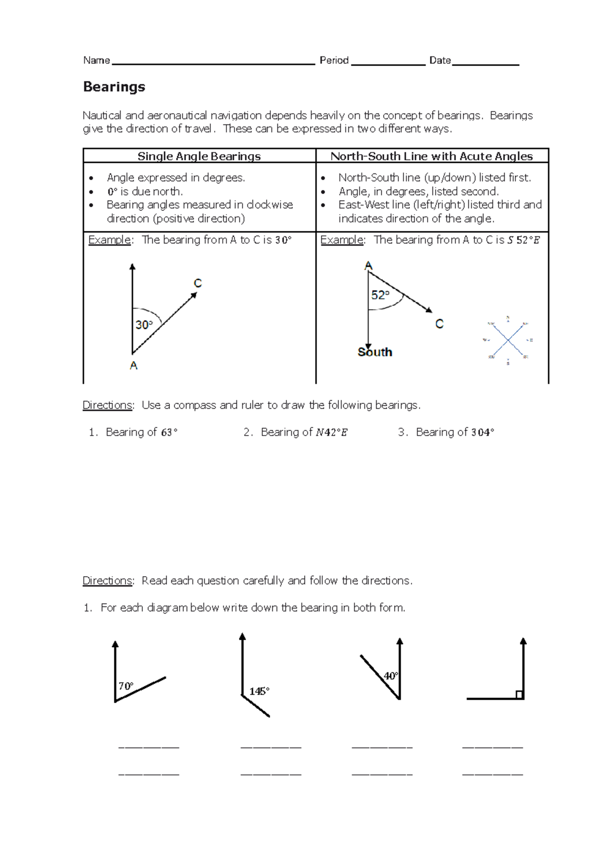 PC 8.1 2021 Worksheet - Understanding Bearings in Navigation - Studocu