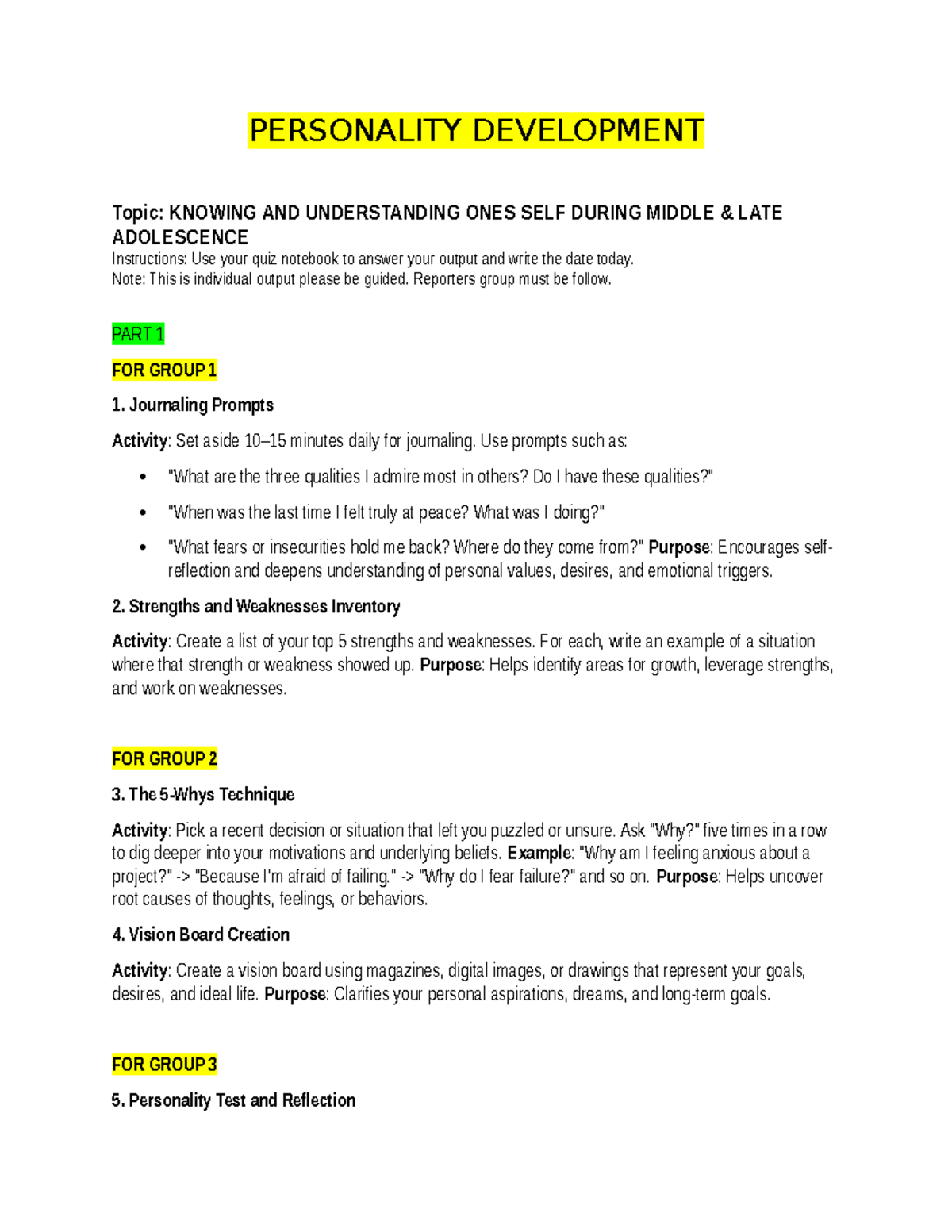 Inbound 1180321243029467645 - PERSONALITY DEVELOPMENT Topic: KNOWING ...