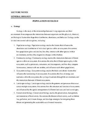 Population Ecology - Study Notes & Assignments - Studocu