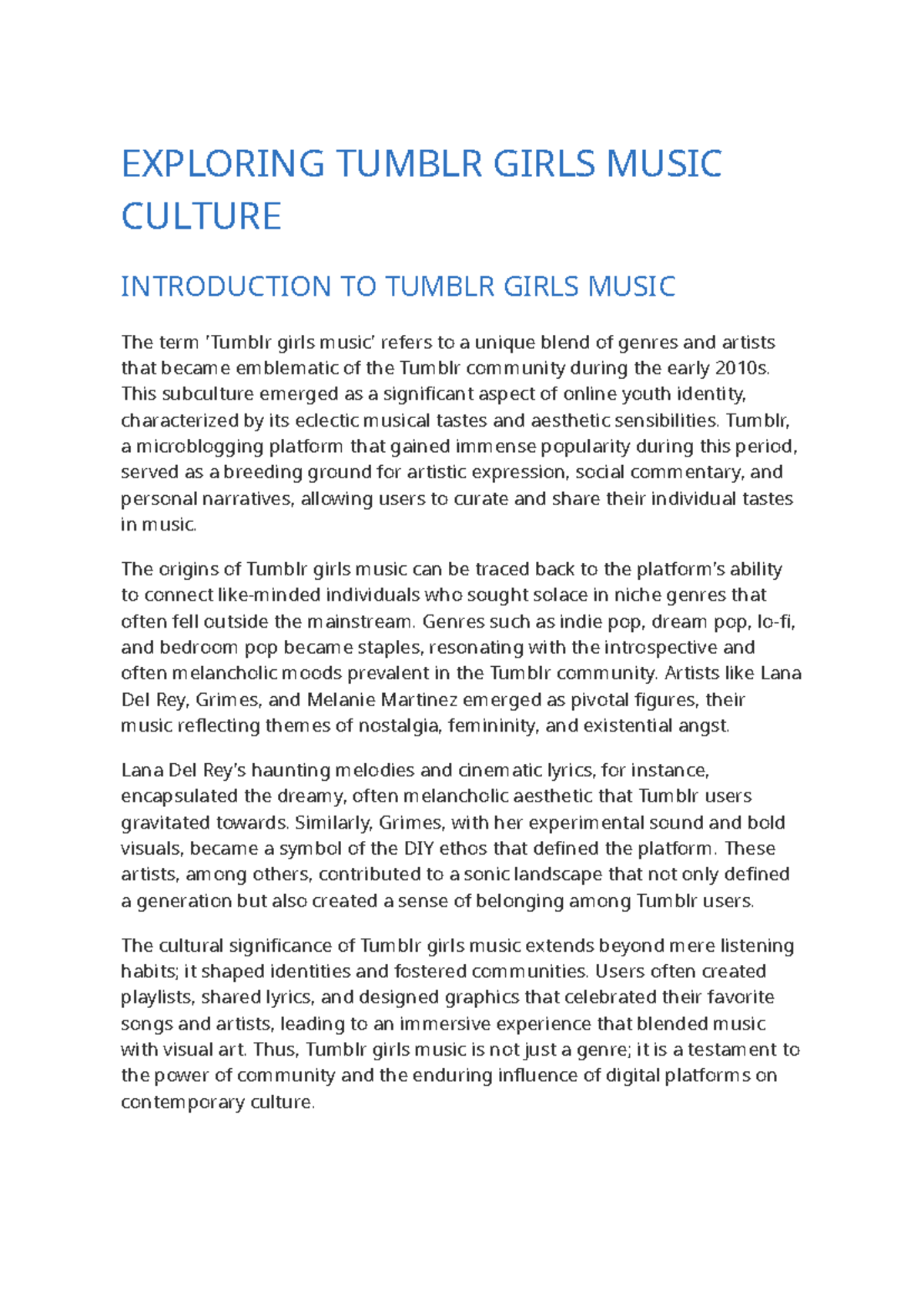 Exploring Tumblr Girls Music Culture - EXPLORING TUMBLR GIRLS MUSIC ...