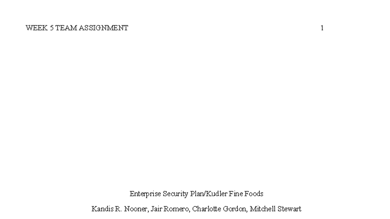 WEEK 5 TEAM ASSIGNMENT 1: Enterprise Security Plan for Kudler Fine ...