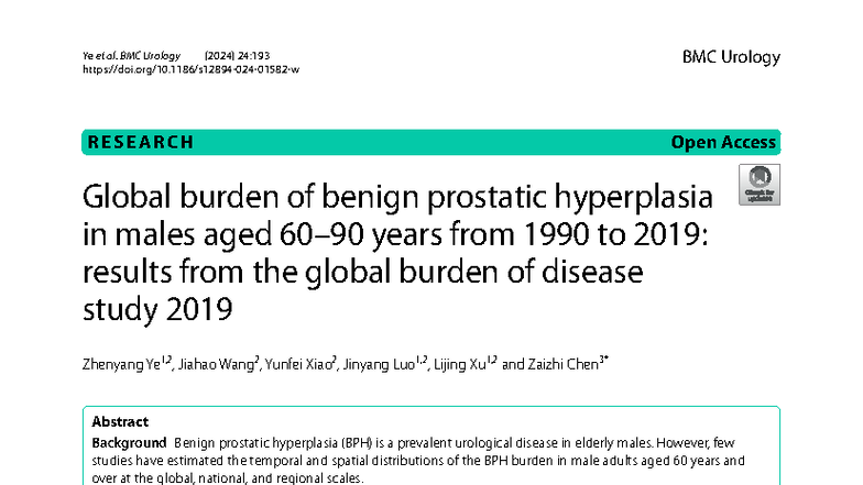 Global Burden of Benign Prostatic Hyperplasia in Males Aged 60+ (BMC ...