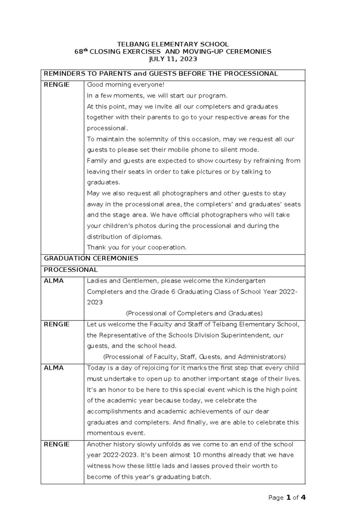 Graduation Script for School Year 2022-2023 - Studocu