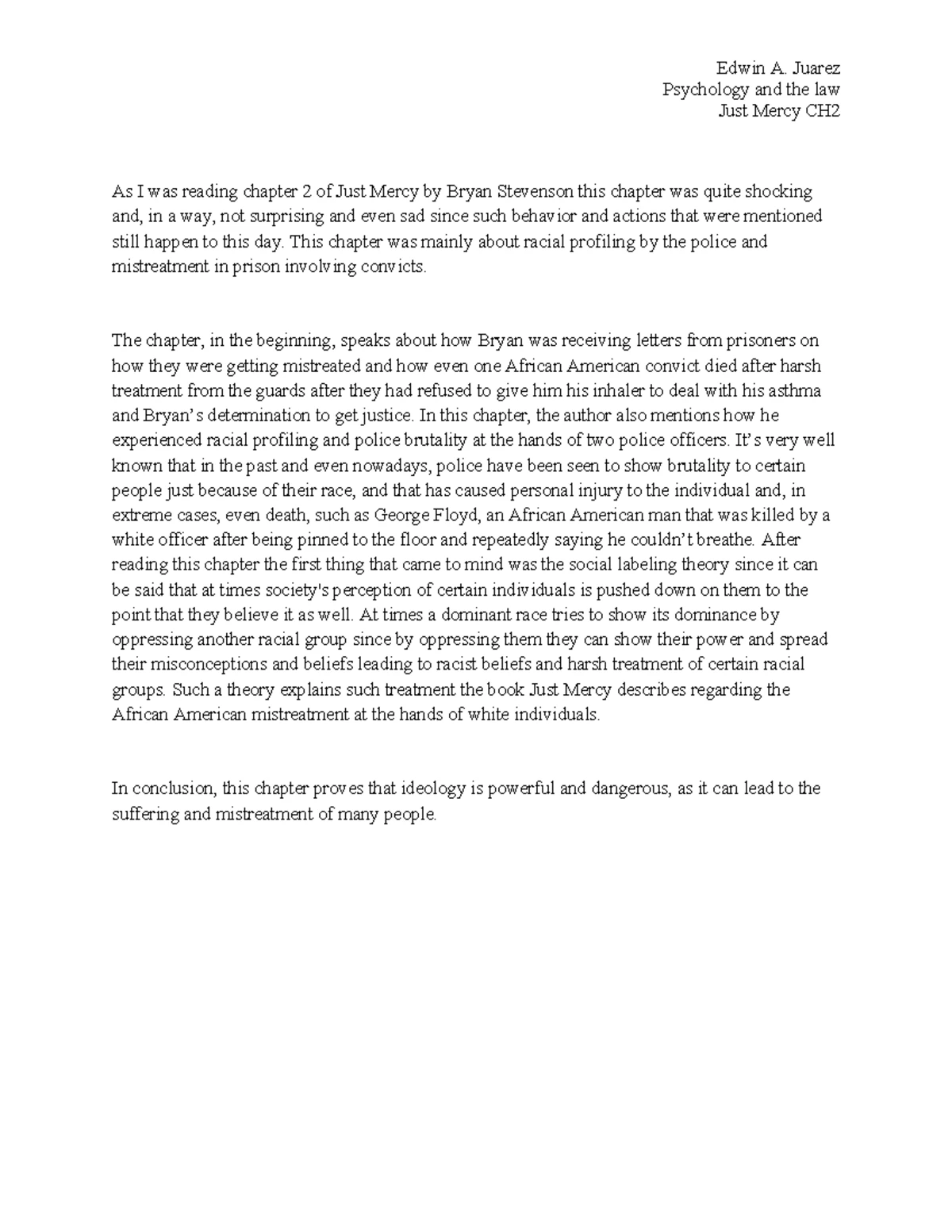 Just Mercy Journal Reflection - Chapter 11 Analysis - Studocu