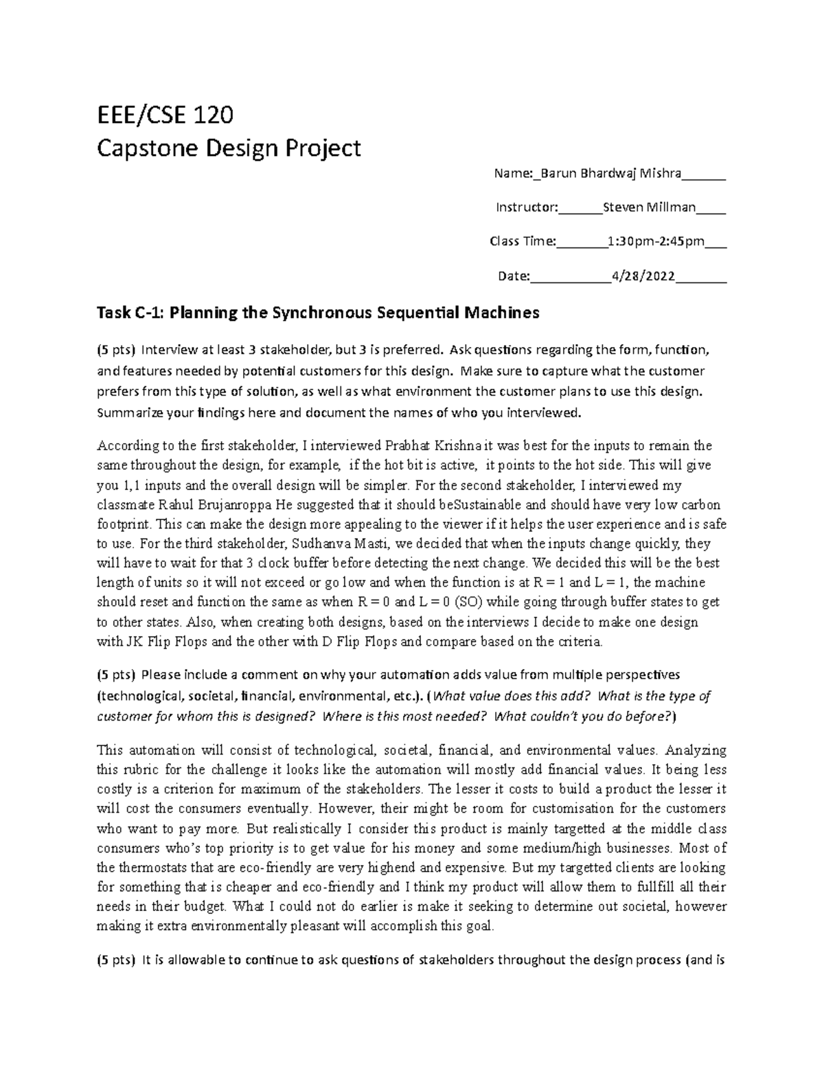 EEE/CSE 120 Capstone Design Project: Synchronous Sequential Machines - Studocu