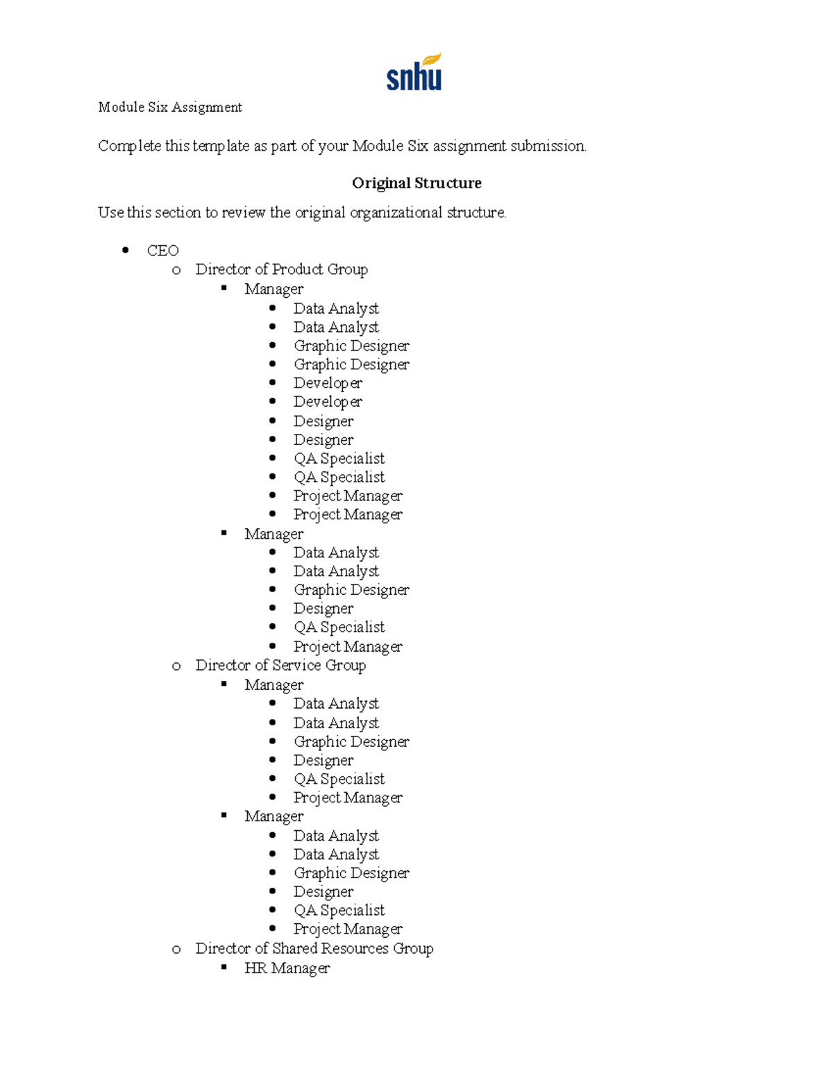BUS 210 Module Six Org Structure Assignment and Template Guide - Studocu