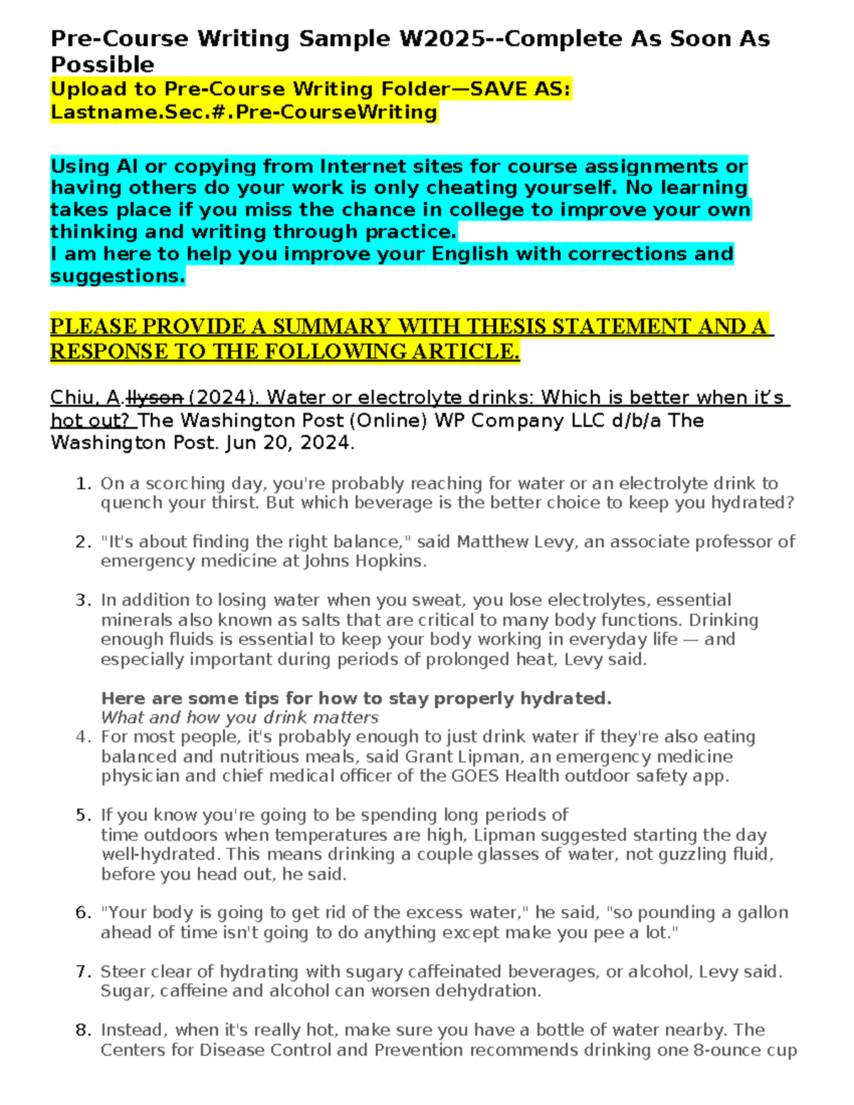 1A-Pre-Course Writing Assignment W2025 - Pre-Course Writing Sample ...