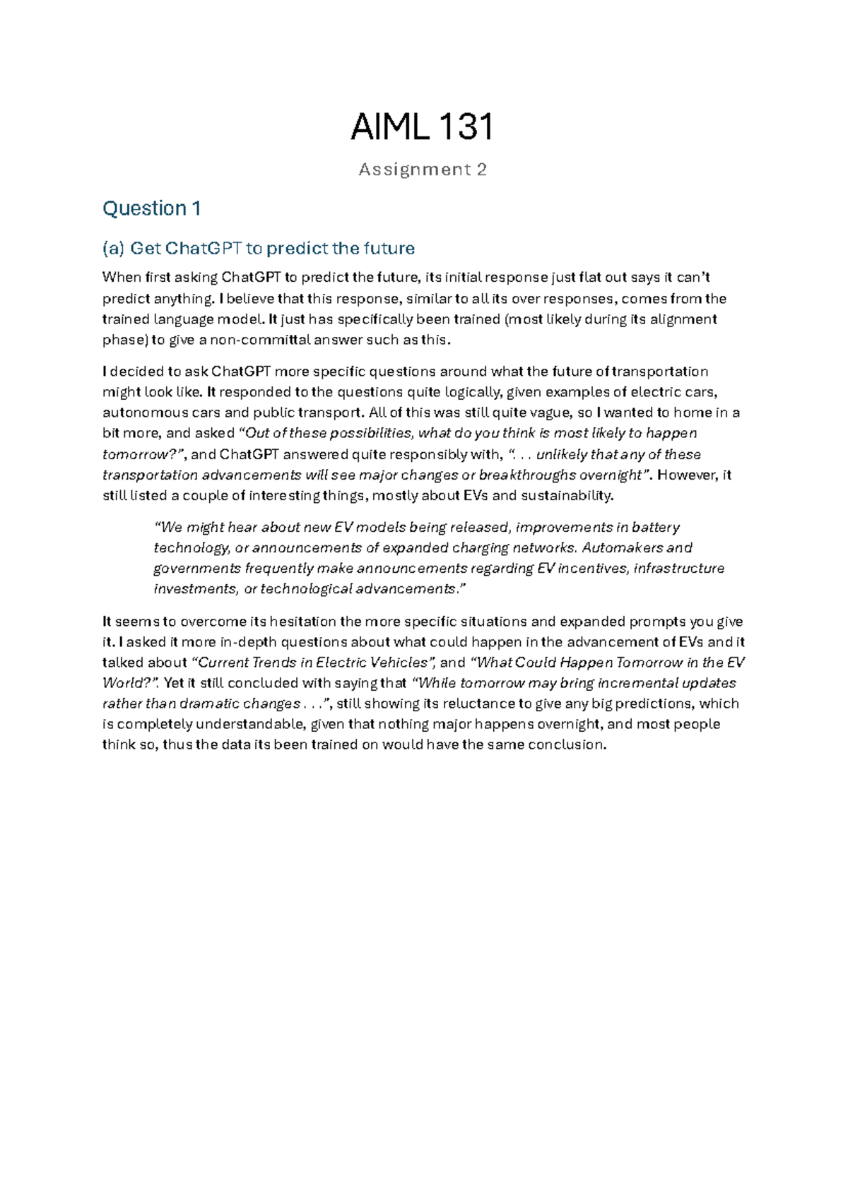 AIML 131 - Assignment 2 Analysis on ChatGPT and AI in Healthcare - Studocu