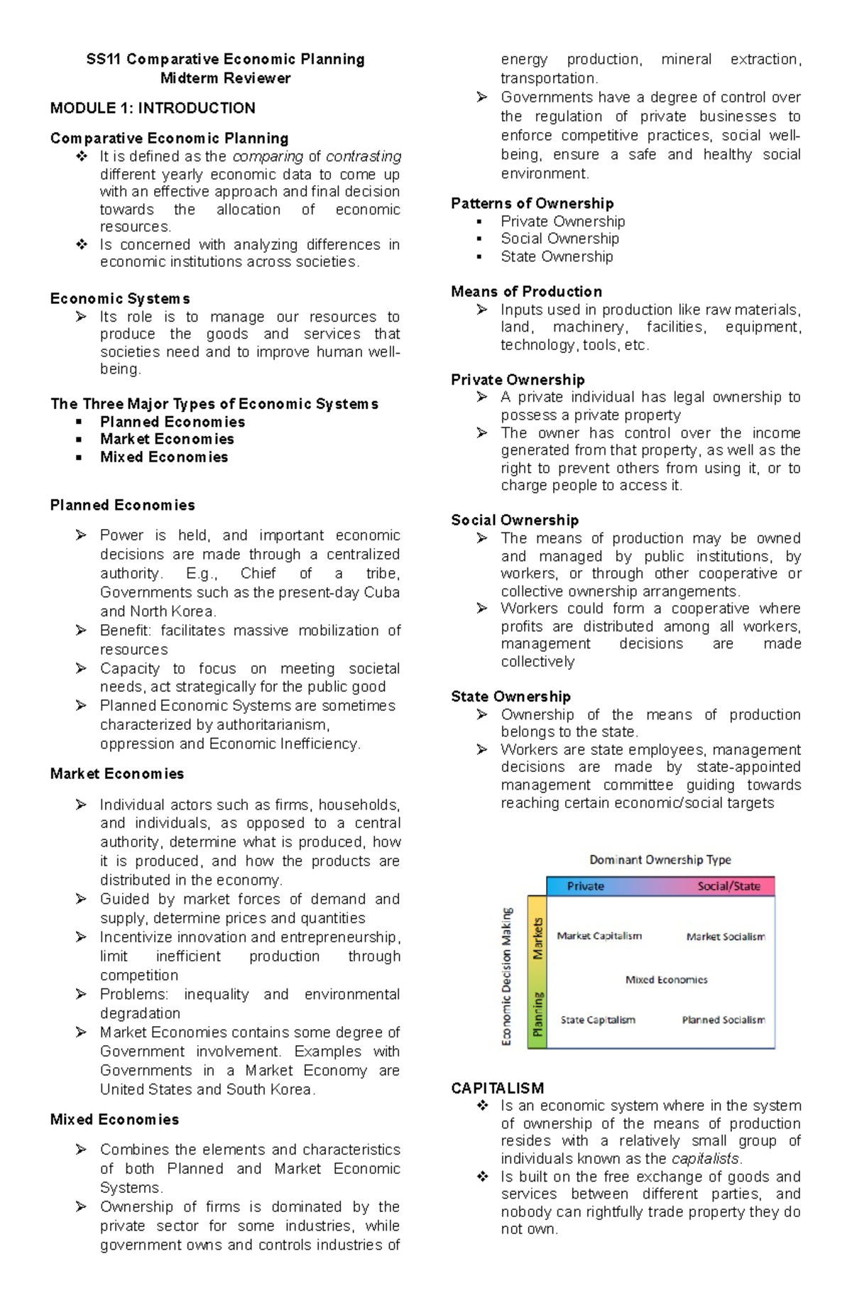 SS11 Comparative Economic Planning Midterm Study Guide and Notes - Studocu