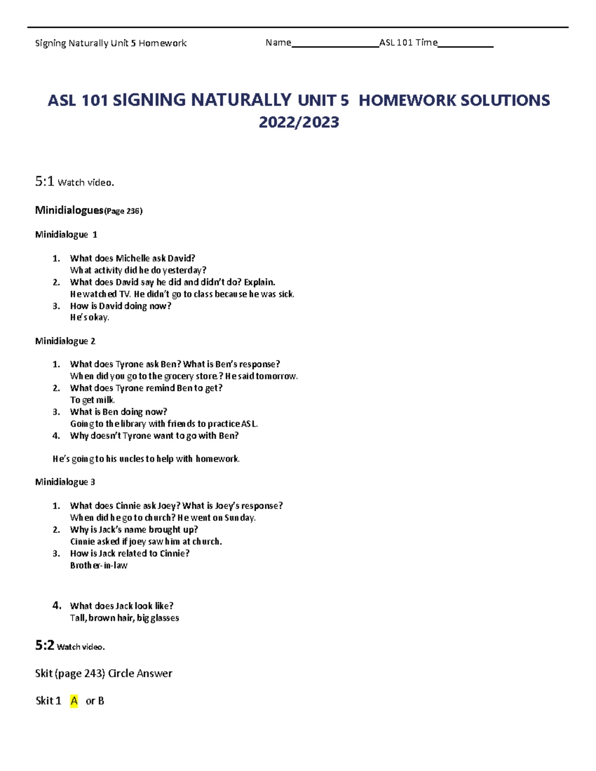 ASL Workbook HW #4 - asl homework signing naturally - Section 4: 1. How ...
