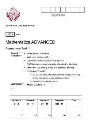Comprehensive HSC Mathematics Advanced Reference Sheet for Exam Prep ...