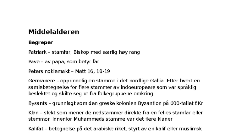 Middelalderen: Begreper og Historiske Utviklinger (HIST101) - Studocu