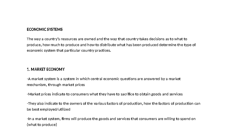 ECON 101: Economic Systems Overview and Government Roles - Studocu