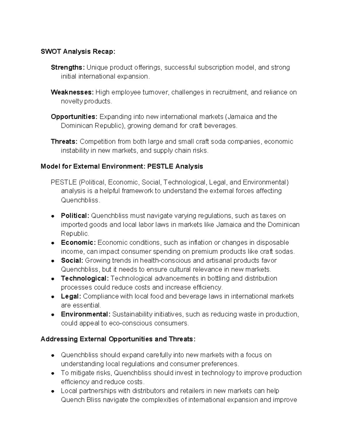 OB Touchstone 2: SWOT & Change Management Analysis for Quenchbliss - Studocu