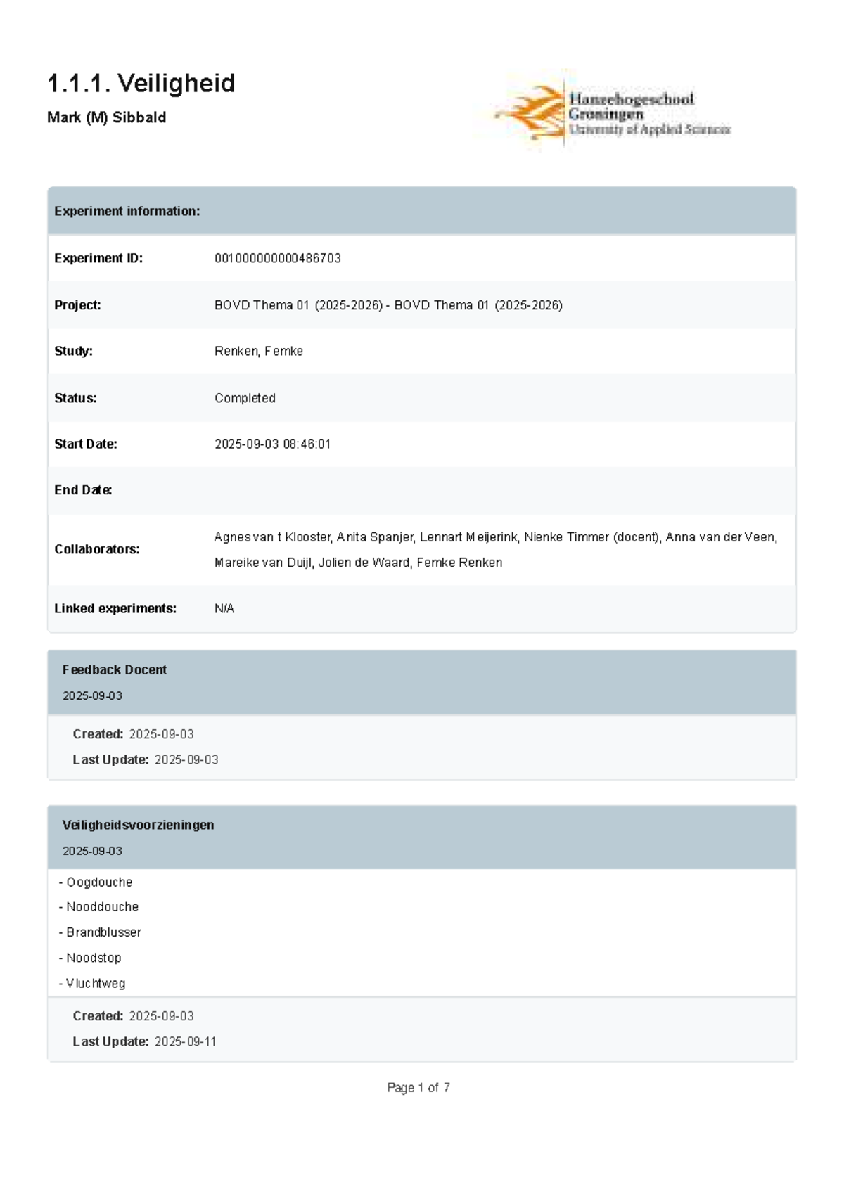 1.1.1. Veiligheid Mark (M) Sibbald Experiment Resultaten en ...
