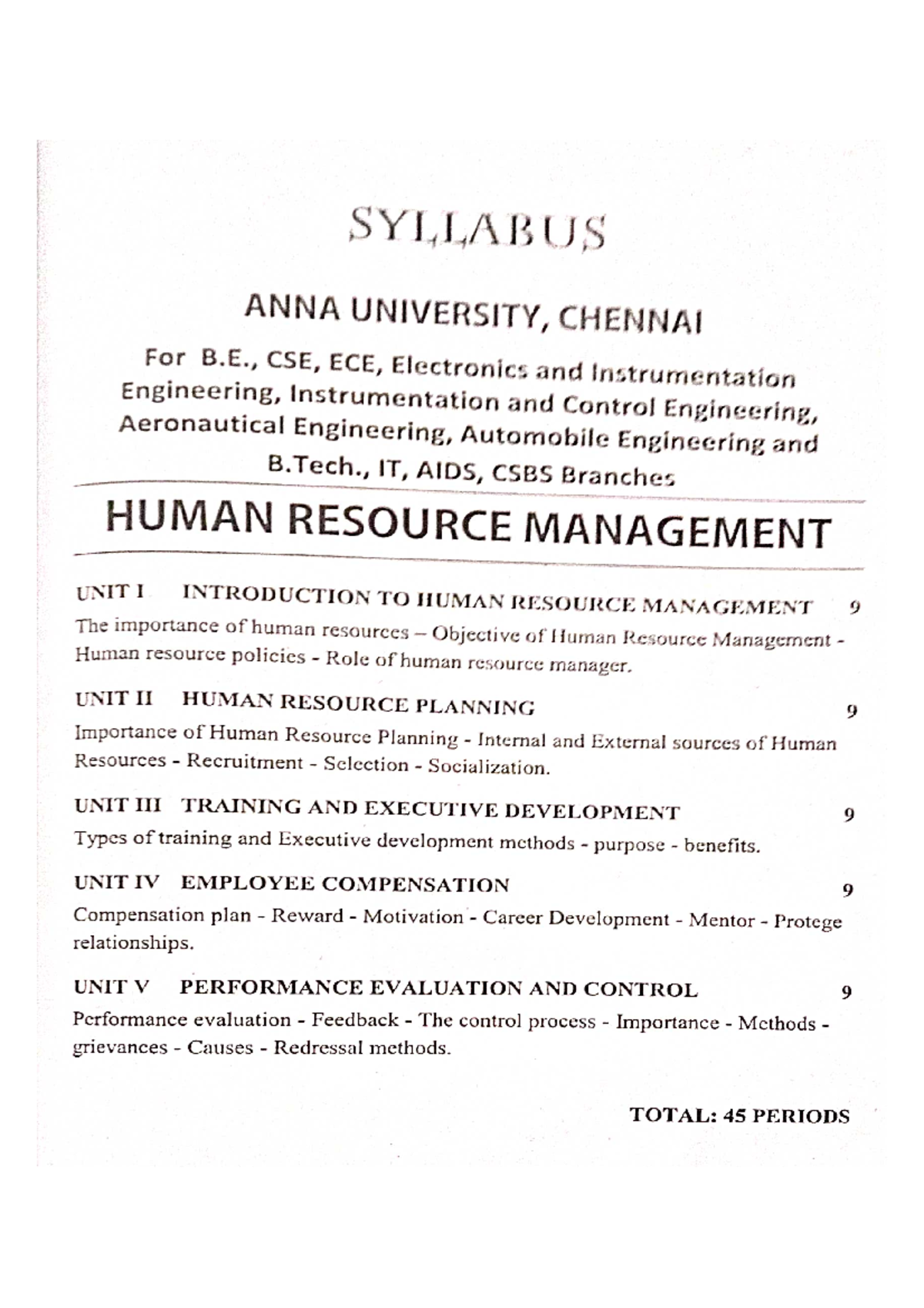 GE3754 - Human Resource Management Syllabus Overview and Units - Studocu