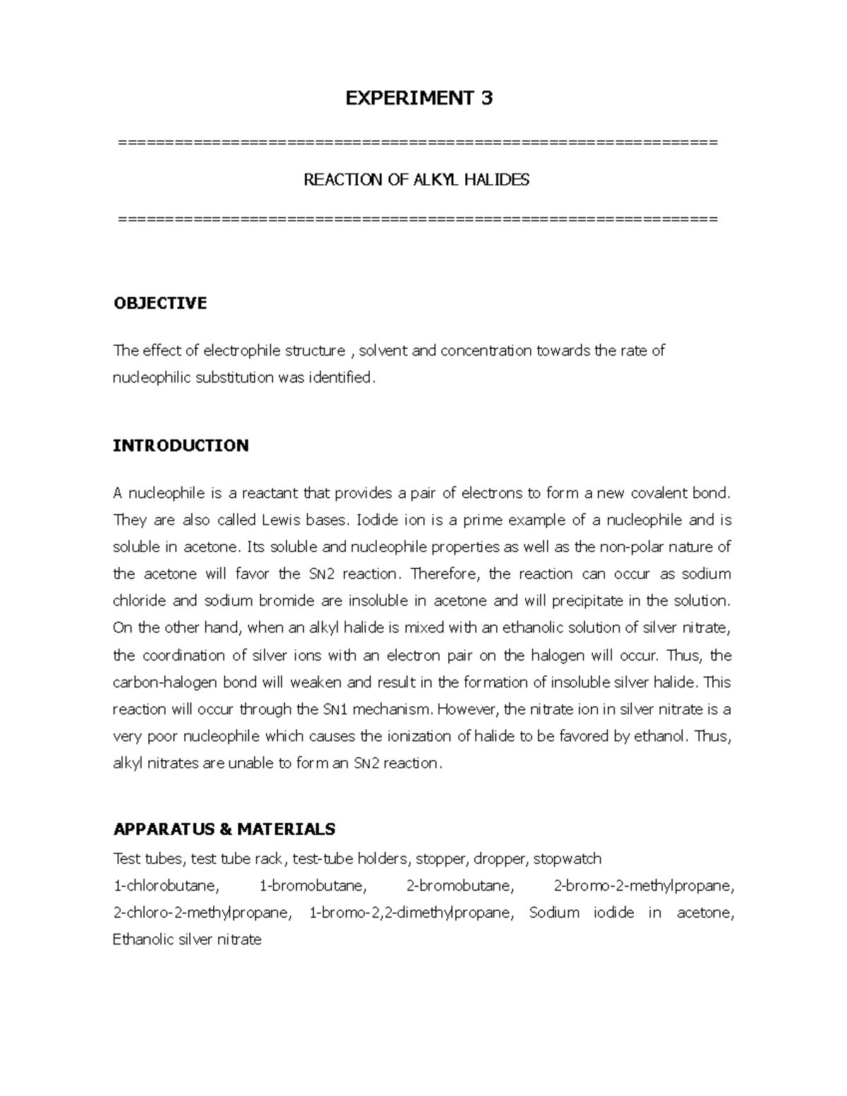 CHM258 (E3) Experiment 6 - EXPERIMENT 3 - Studocu
