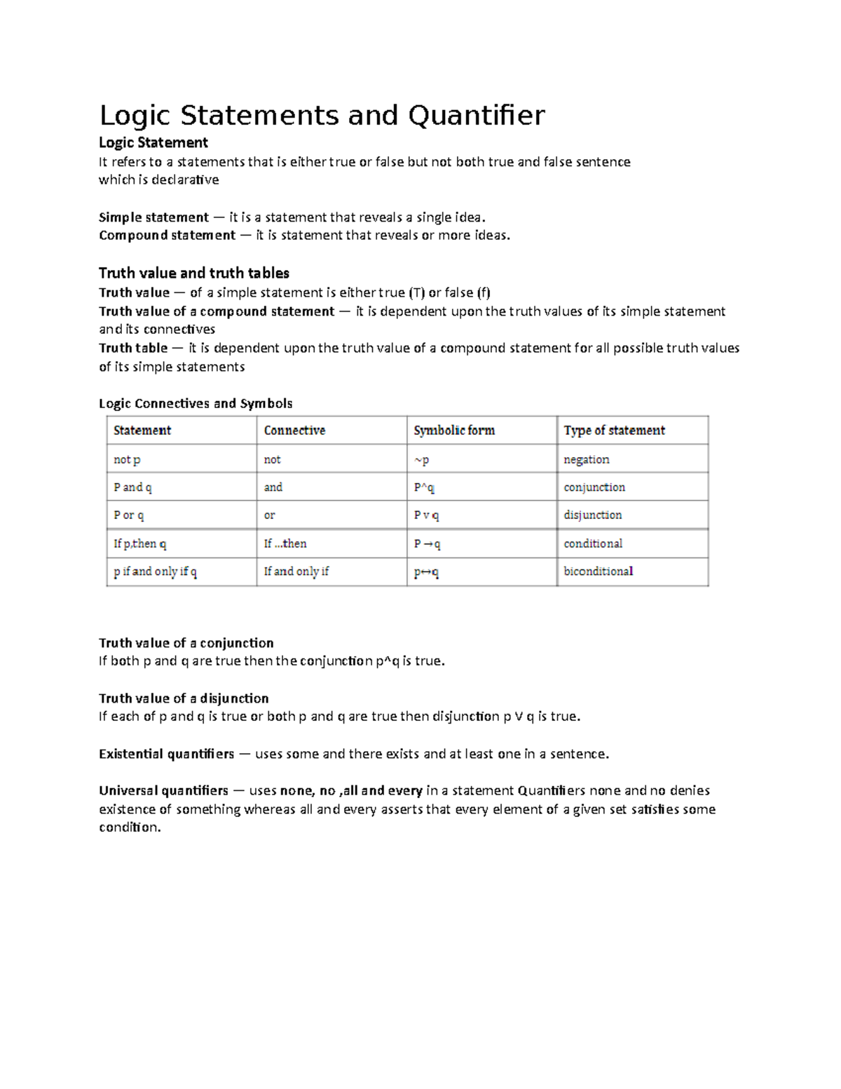Lesson 11 Logic Statements and Quantifier - Logic Statements and Quantifier Logic Statement It ...