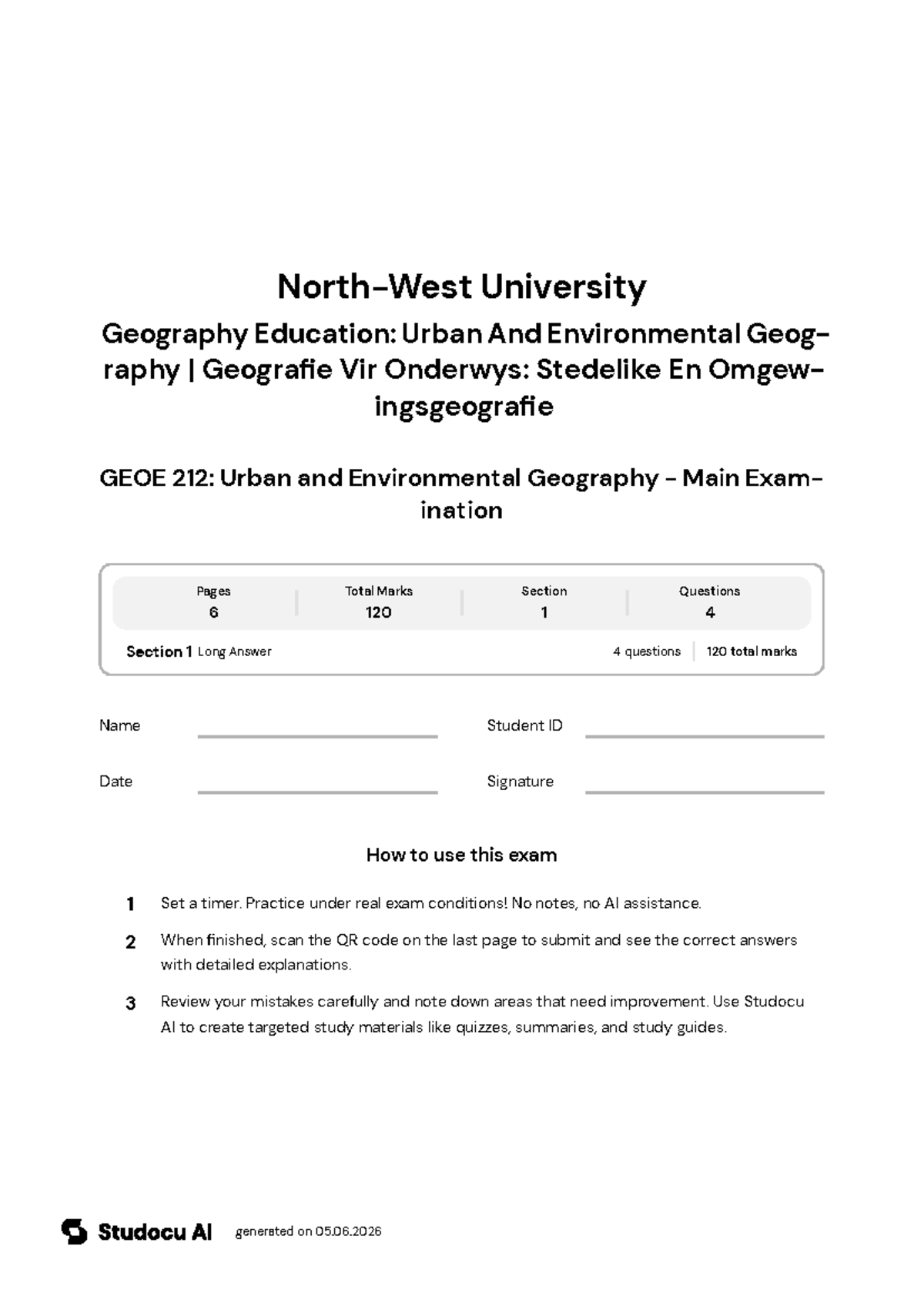 GEOE 212: Urban and Environmental Geography - Main Exam - Studocu