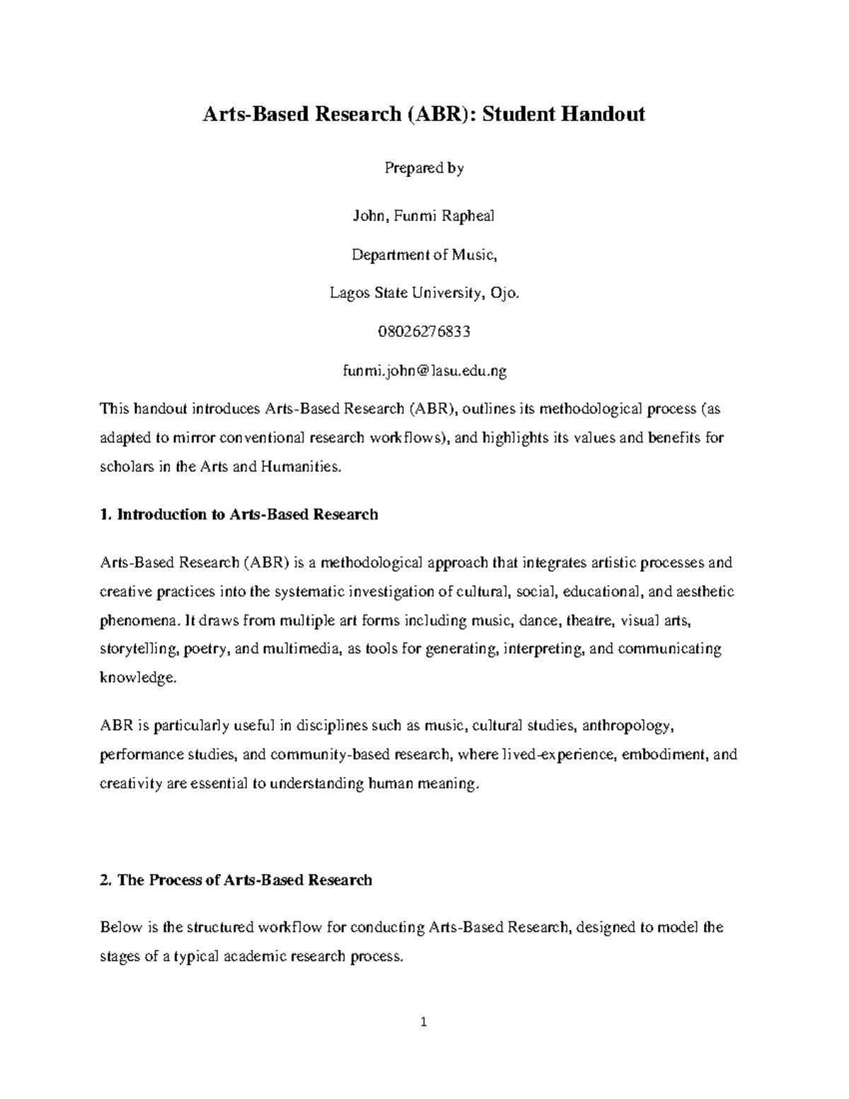 Arts-Based Research (ABR): Methodological Insights for Humanities - Studocu