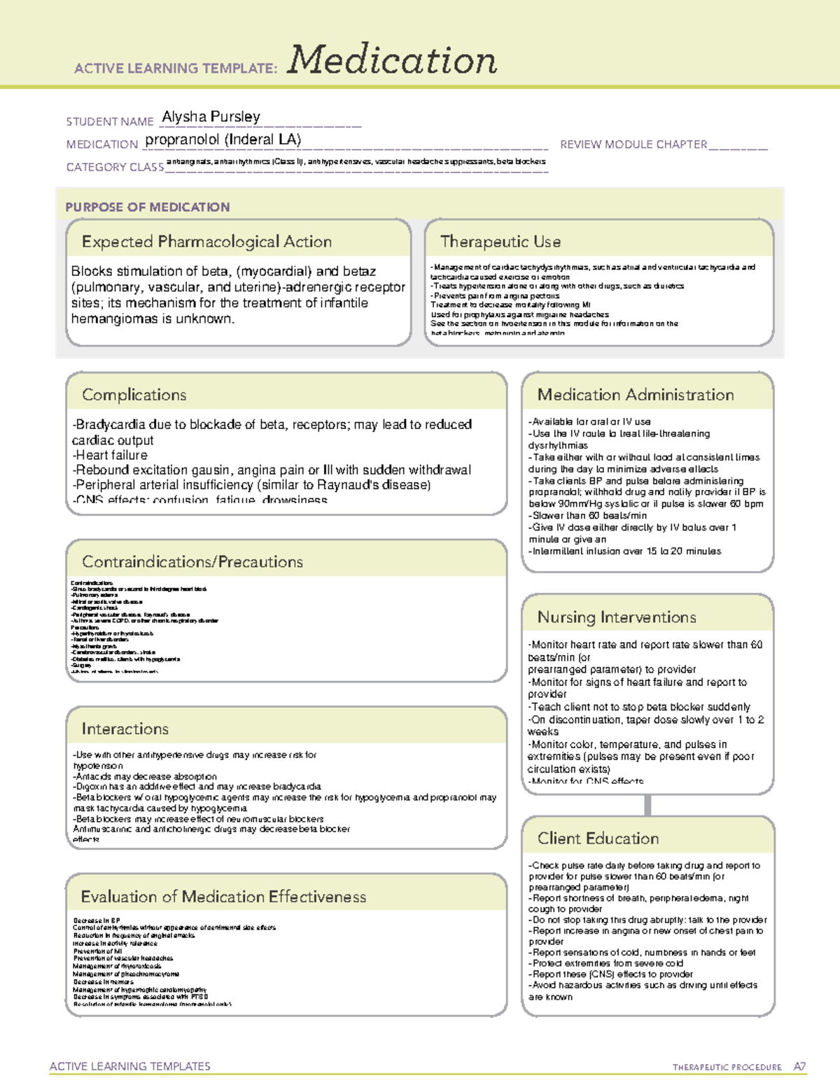 Cardiac Drugs-propranolol (Inderal LA) - ####### ACTIVE LEARNING ...